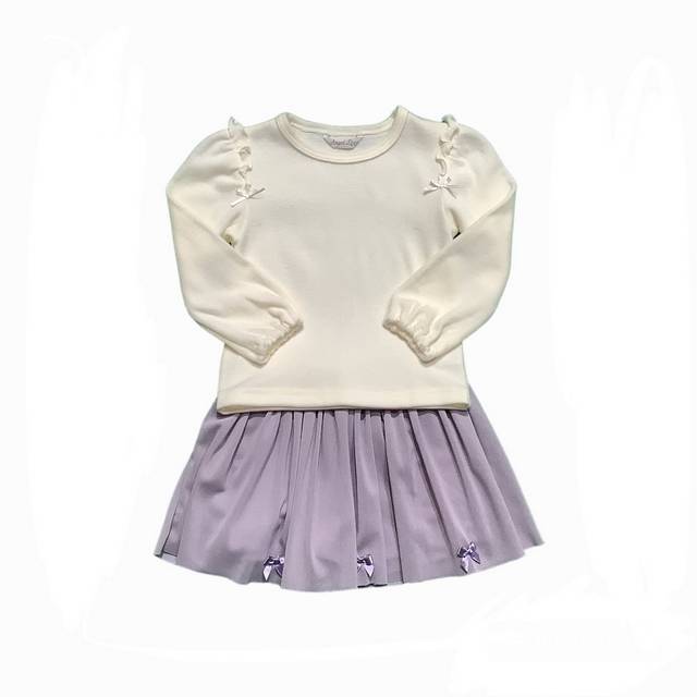 【日本製 子供服】 肩フリルりぼん付きニット [100～140cm] オーガニックコットン ベビー・子供服専門店 エンゼルスター